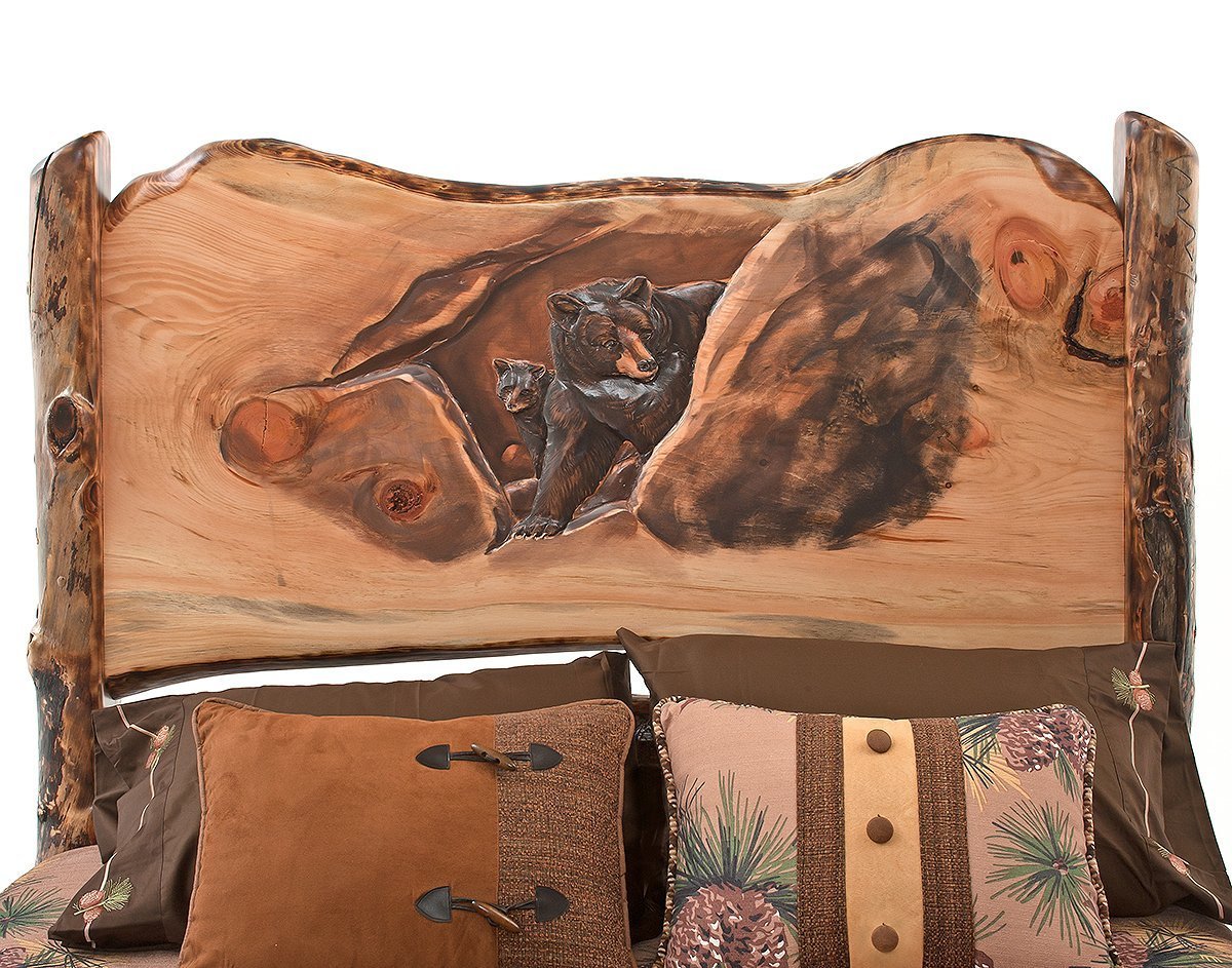 Rustic Hand Carved Log Beds