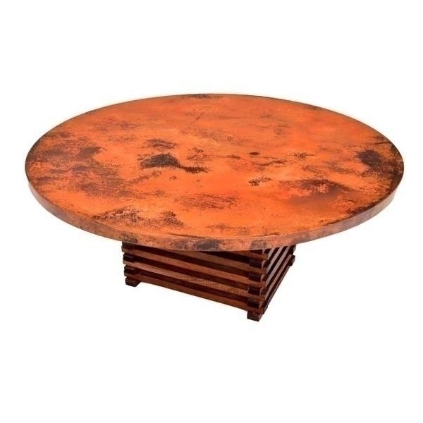 Hammered Copper Dining Table - Stacked Base Design