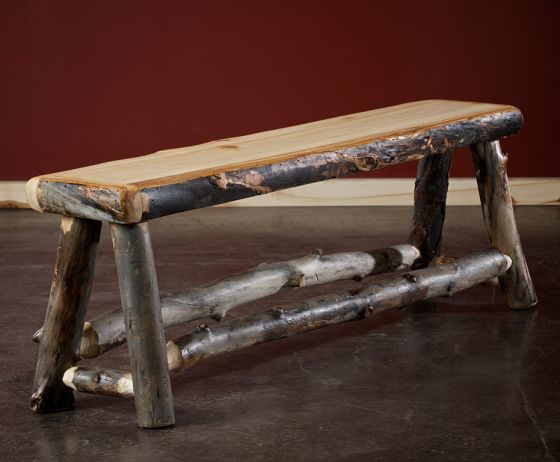 Rustic Aspen Log Bench with a rustic slab seat