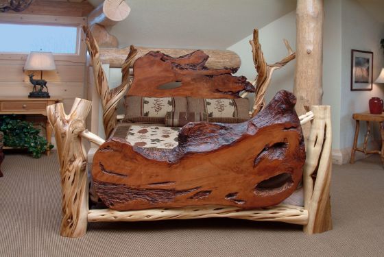 Rustic Redwood Log Bed